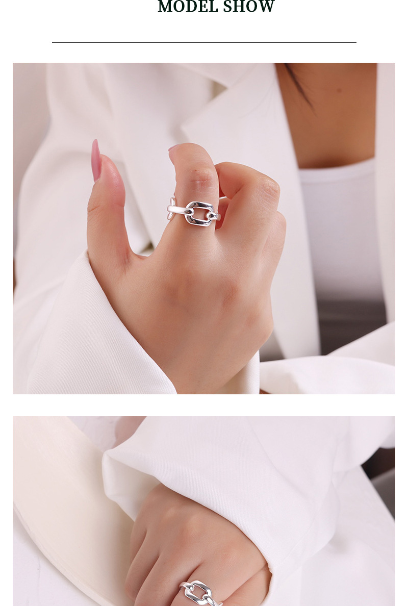 日韩s925银方圈连环女士戒指 开口可调节套环几何形戒指一件代发-阿里巴巴