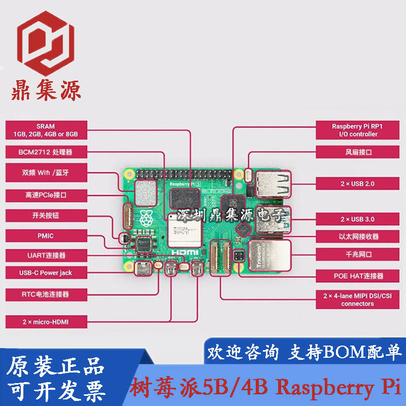 Raspberry Pi 5 Board 4GB/8GB Memory Development Board Arm Cortex A76 Dual Core Standard Power ...