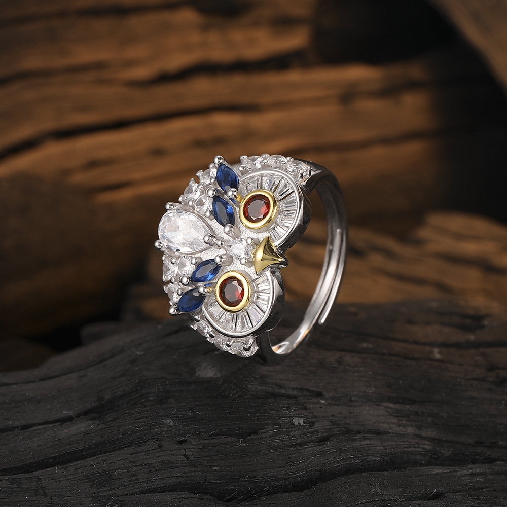 s925纯银小众设计猫头鹰戒指高级感轻奢复古个性简约百搭质感戒指-阿里巴巴