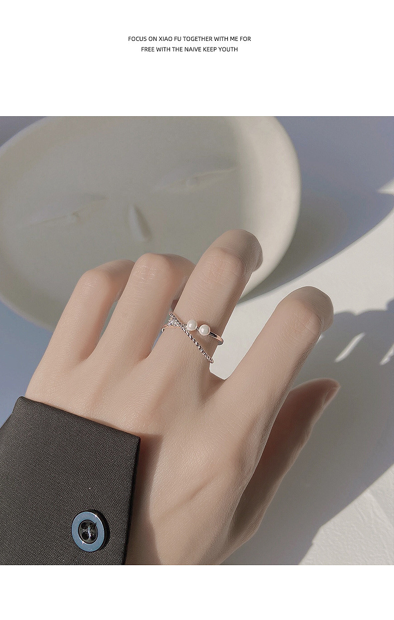小红书施家同款双层珍珠戒指女冷淡ins小众设计感925纯银叠戴指环-阿里巴巴