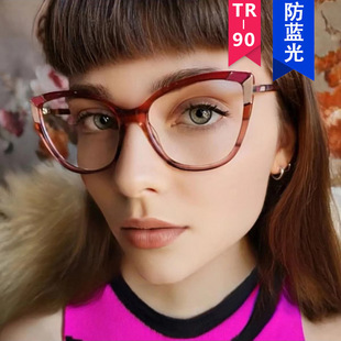 欧美大框复古猫眼平光镜防蓝光TR90素颜显脸小眼镜框ins网红街拍-阿里巴巴