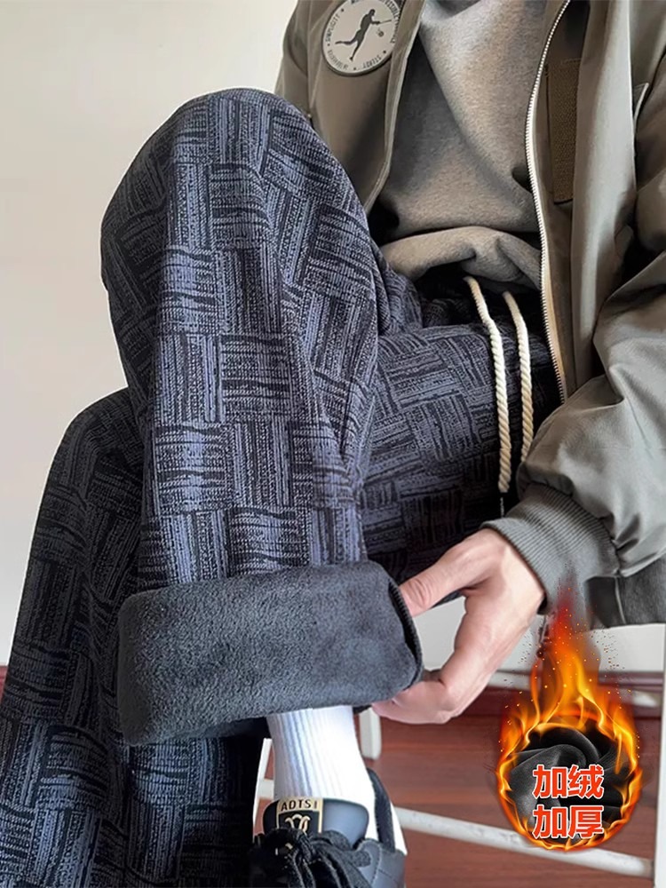 【跨境外贸专供】直筒加厚设计长裤小众加绒宽松卫裤冬季阔腿休闲-阿里巴巴