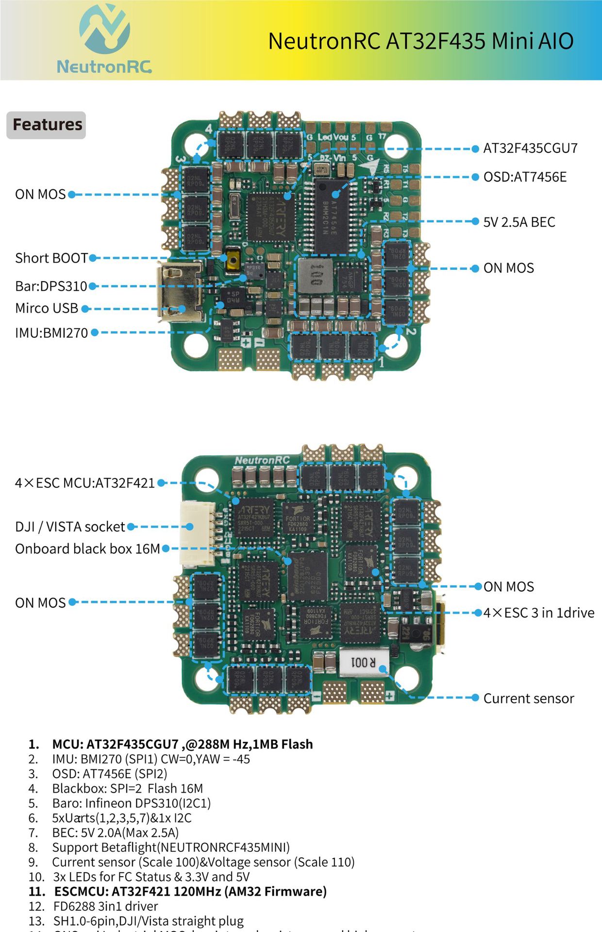 NeutronRC AT32F435 Mini AIO 32位HF32 ESC； 飞控-阿里巴巴