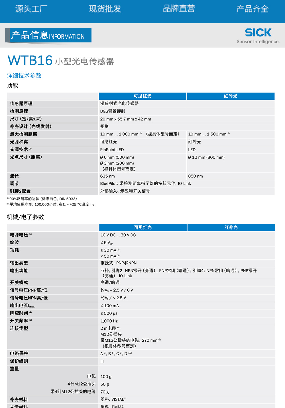 SICK镜面反射式小型光电传感器WLG16P-24162120A00可检测透明物体-阿里巴巴