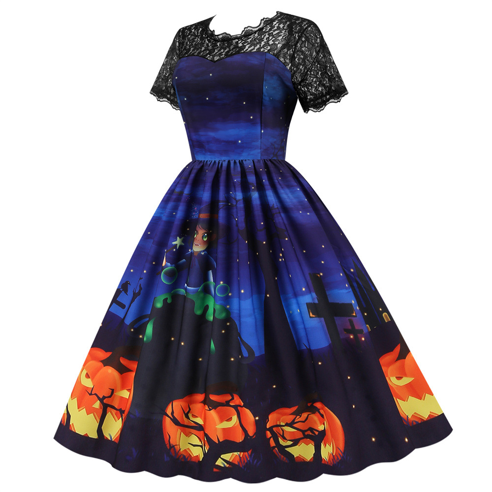 Halloween Women's Lace Prom Dress Elegant Horror Vintage Dress