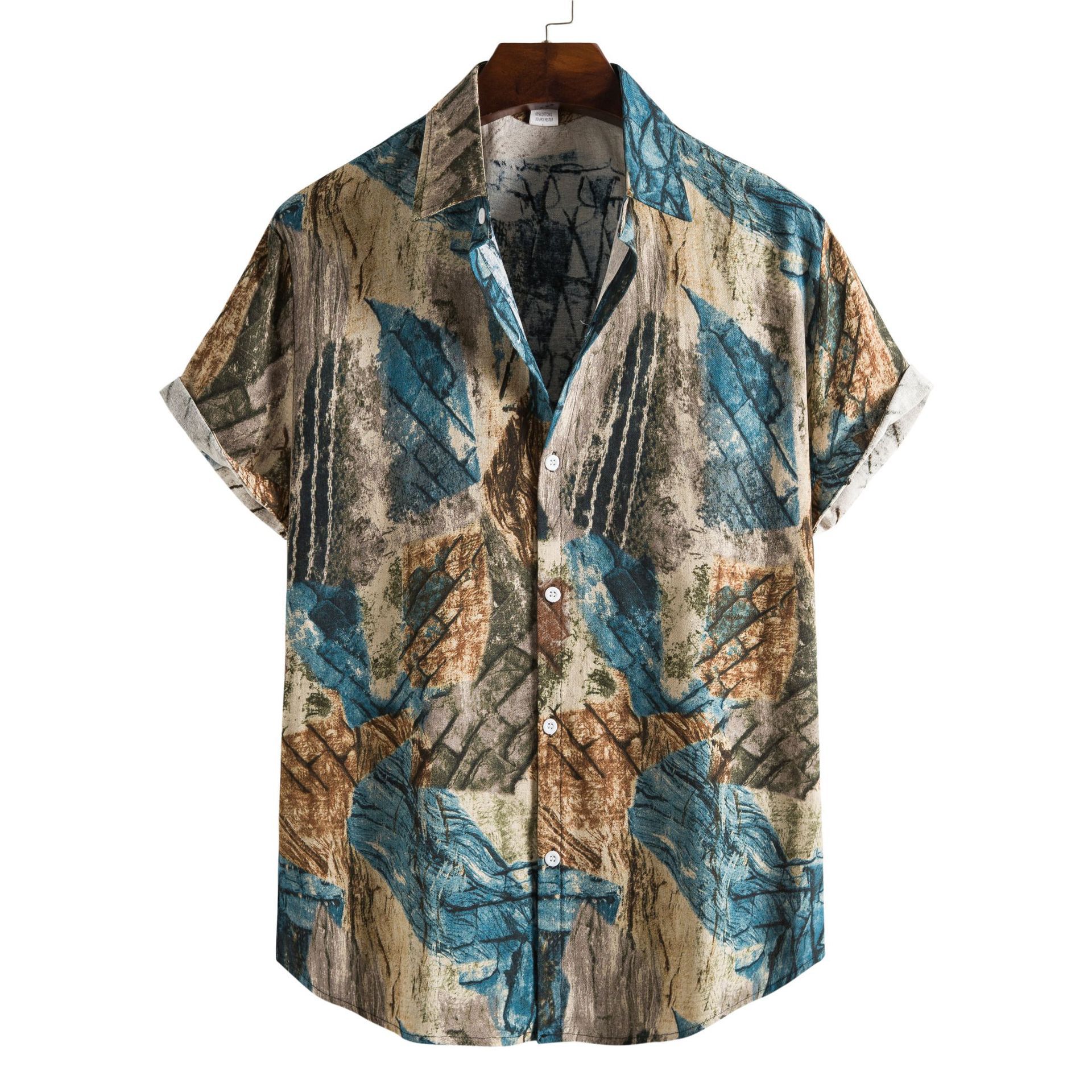 跨境外贸夏季新款大码男士时尚数码印花短袖衬衫源头厂家一件代发-阿里巴巴