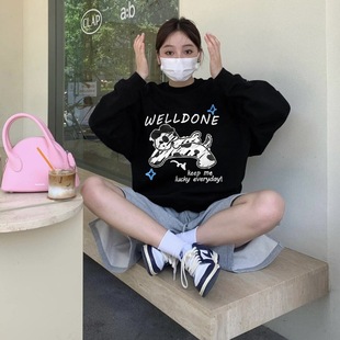 WE11DONE TRACK涂鸦斑点狗小众潮牌美式加绒宽松男士情侣圆领卫衣-阿里巴巴