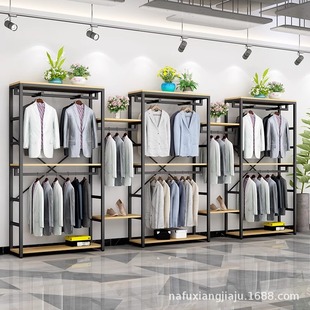 服装店展示架童装店衣服货架商场展示柜男女母婴装双层落地挂衣架-阿里巴巴