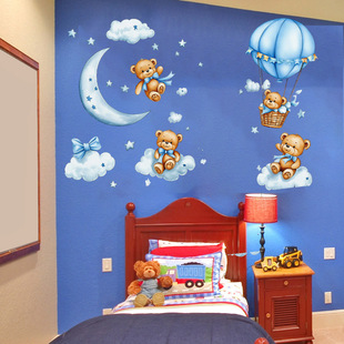 BM7529创意卡通动物小熊星星云朵贴纸儿童房家居背景装饰墙贴-阿里巴巴