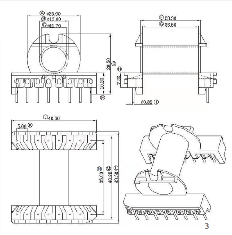 ER35高频电源骨架EC35变压器骨架ER35卧式骨架8-8Pin 单飞线-阿里巴巴