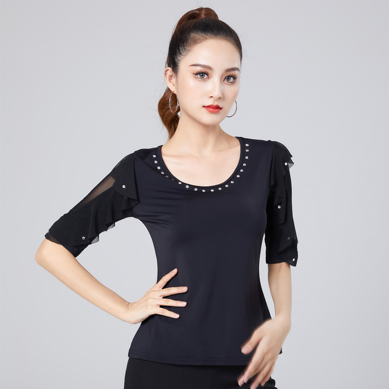 Black ballroom latin dancing tops for women girls modern dance salsa ...
