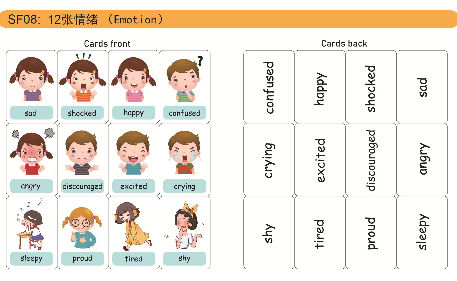 现货跨境 塑封防水英语学习卡片情绪字母颜色水果 flash cards-阿里巴巴