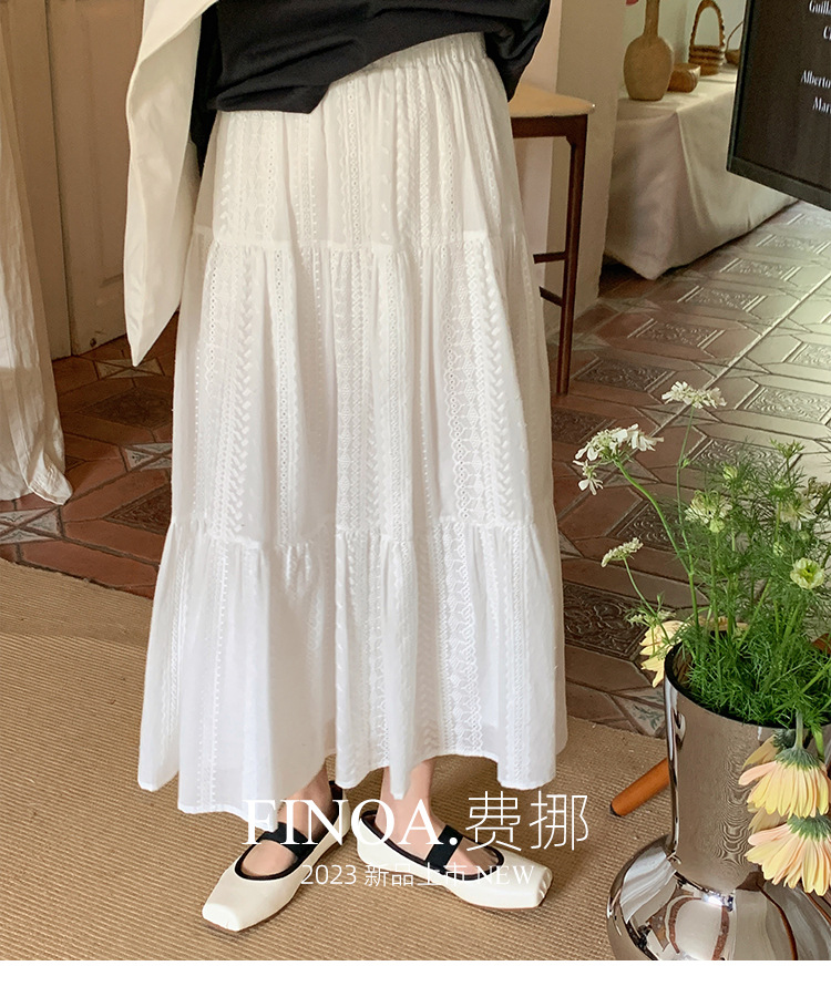 费挪 FINOA十三行韩版镂空勾花半身裙温柔宝白色木耳边长裙女Y043-阿里巴巴