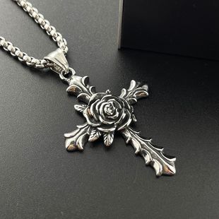 欧美玫瑰潮人十字架哥特风嘻哈朋克吊坠个性霸气街头时尚钛钢饰品-阿里巴巴