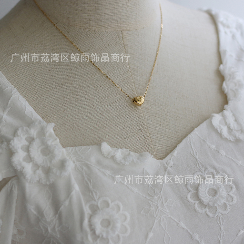 XL103 韩国时尚钛钢批发小金心工厂一件代发广州实体项链短链-阿里巴巴