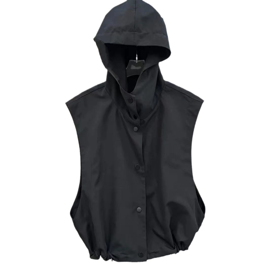 Spring New hooded black vest women's short waistcoat loose fashion ...