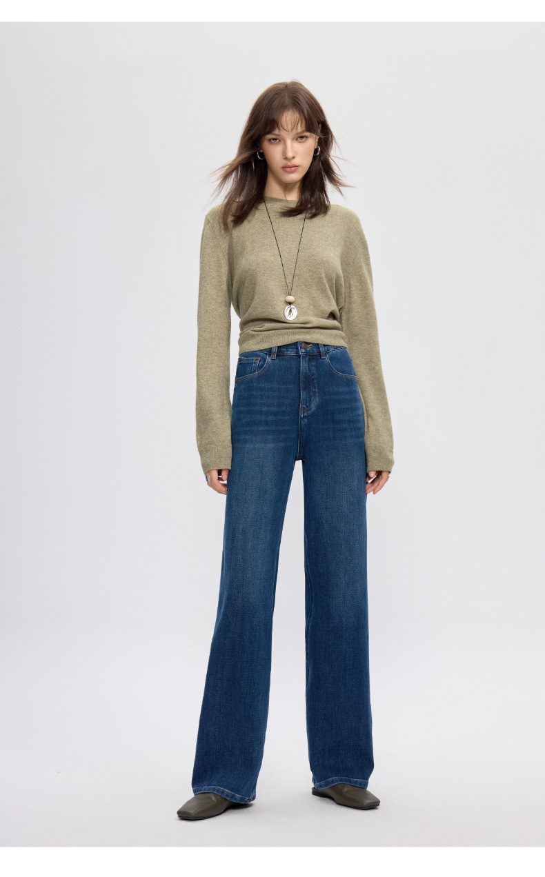 集也天丝显瘦四面弹阔腿裤牛仔裤女2025秋季宽松窄版直筒拖地长裤-阿里巴巴