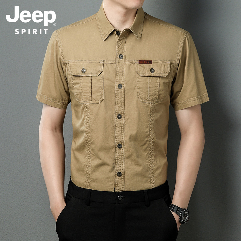 JEEP SPIRIT New Men's Multi-Bag Short-Sleeved Shirt Workwear Loose ...