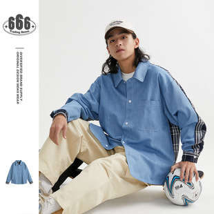 NotBrand国潮日系复古衬衫男士百搭休闲拼接格子长袖衬衣CS94114-阿里巴巴