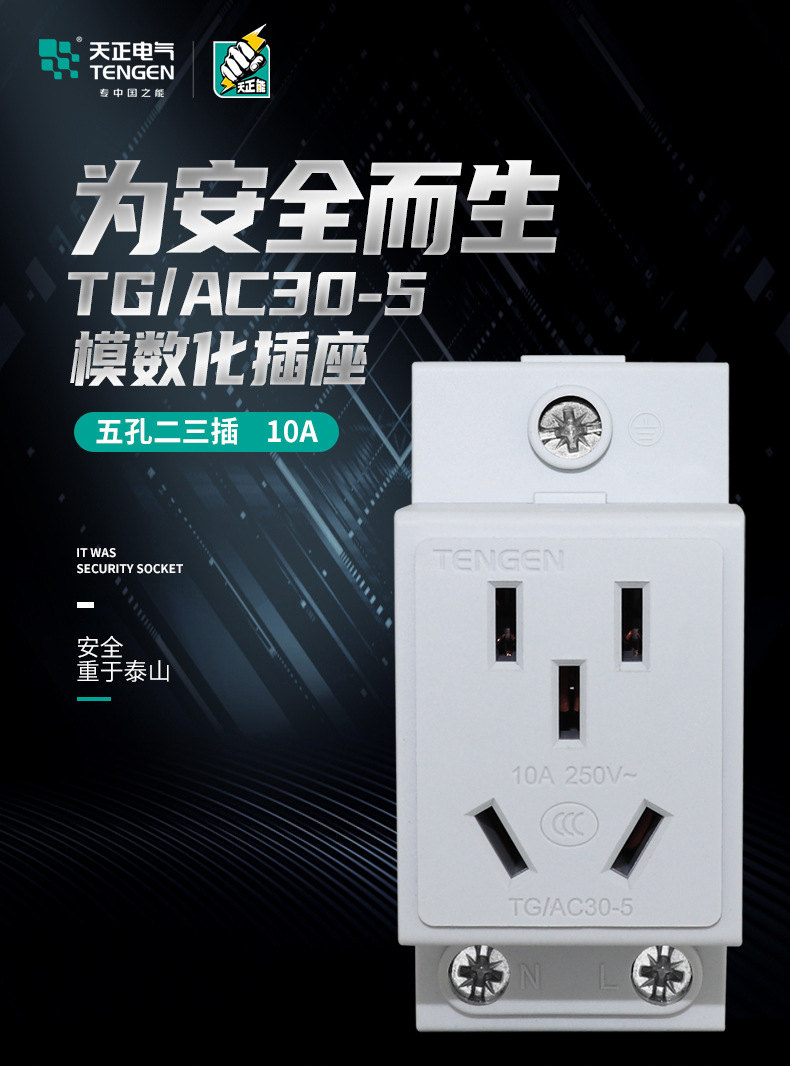 天正TG/AC30-5 10A模数化插座配电箱五孔导轨式工业二三极插座220-阿里巴巴