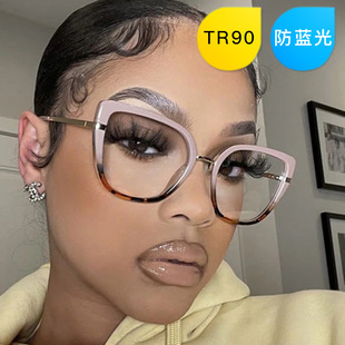 猫眼防蓝光平光镜 2022新款欧美眼镜框TR90个性ins眼镜金属眼镜架-阿里巴巴