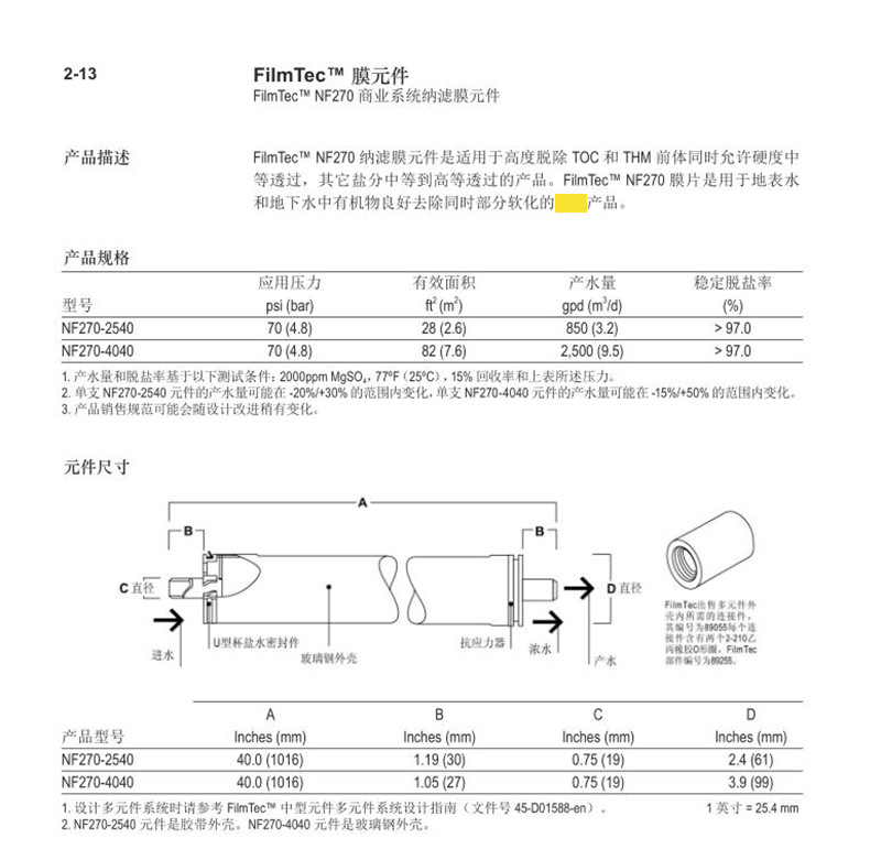 陶氏纳滤膜元件NF90/270-4040 NF270-400/34I 原装杜邦膜NF膜-阿里巴巴