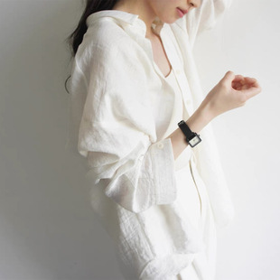 JOJOZ 象牙白宽松长袖衬衫亚麻天丝防晒凉爽天然返璞24年夏女上衣-阿里巴巴