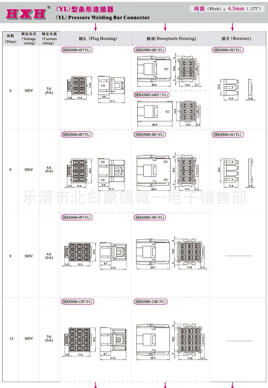 红星接插件 YL-1RF 2R 3R 4R 6R 8R 9R 12R 16R间距4.5MM HX45005-阿里巴巴