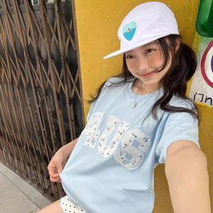 韩系碎花贴布刺绣260g双纱纯棉短袖圆领t恤男女ins纯欲百搭宽松款-阿里巴巴