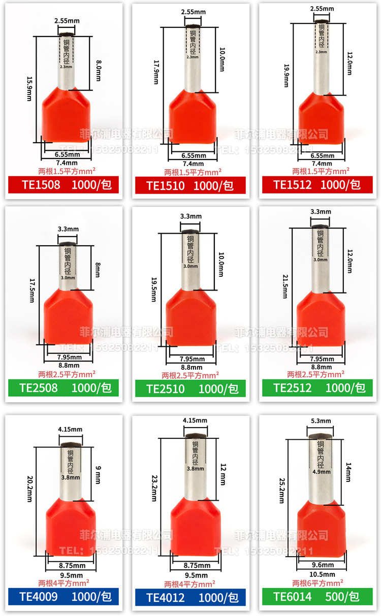 欧式管型TE0508 7508 1008 1508 2508双线绝缘端子 并线接线端子-阿里巴巴