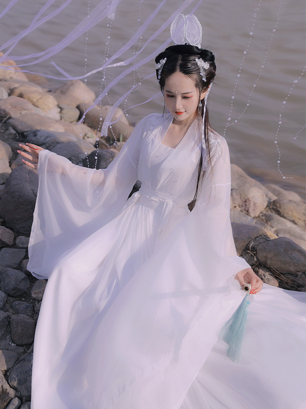Tang Dynasty Hanfu White black Fairy princess cosplay dress for women ...