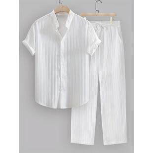 2pcs Men's Summer Casual Striped Polyester Outfit Set Short-阿里巴巴