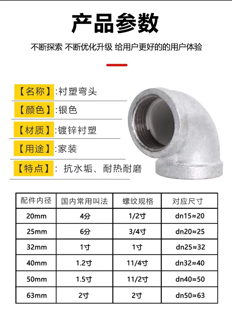 厂家供应衬塑银色给水弯头 耐高压抗腐蚀镀锌衬塑三通外丝-阿里巴巴