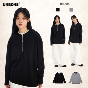 UNBDNS秋季潮流拼接假两件长袖T恤美式宽松百搭半拉链休闲上衣潮-阿里巴巴