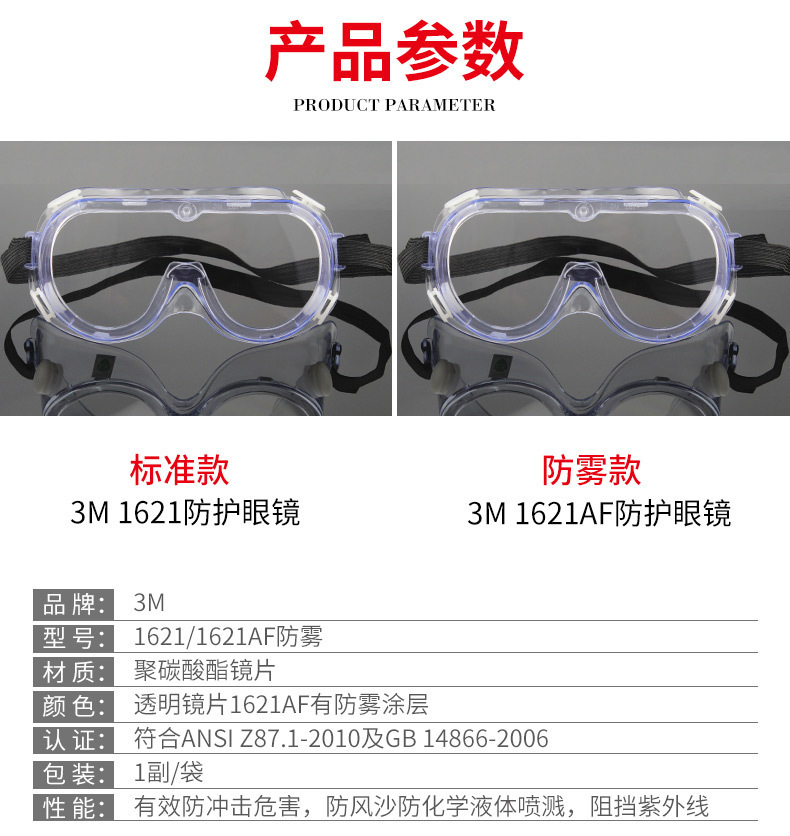 3M 1621AF全包防雾防化护目镜男女通用防尘防沙防飞溅防护眼镜-阿里巴巴