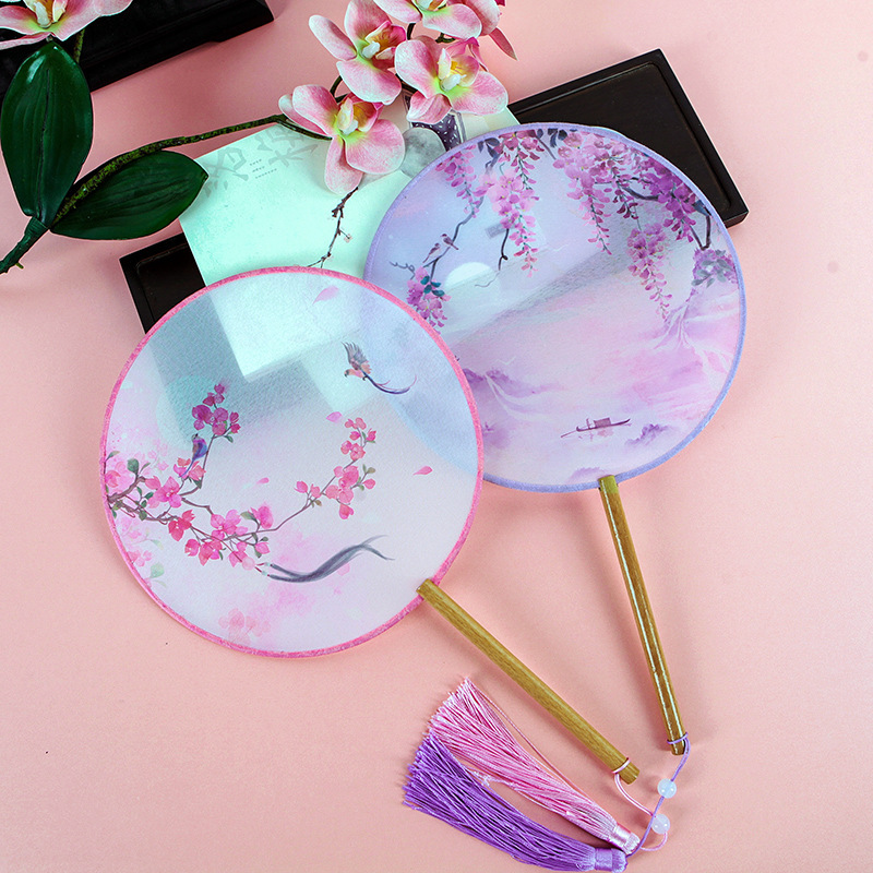 Translucent antique hanfu costume fairy dress dance round fan woman ...