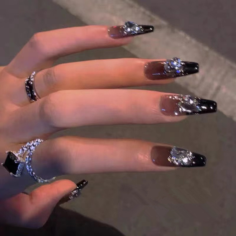 24PCS Flashing Rhinestone French Detachable Wearable Nails