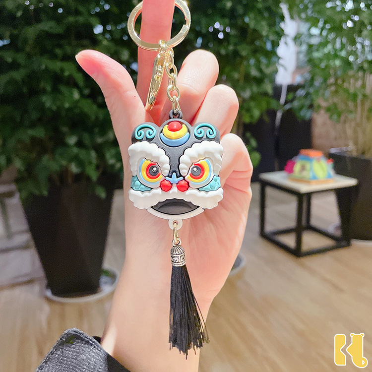 Creative festive lion head key good luck Chinese wind god wealth safety ...