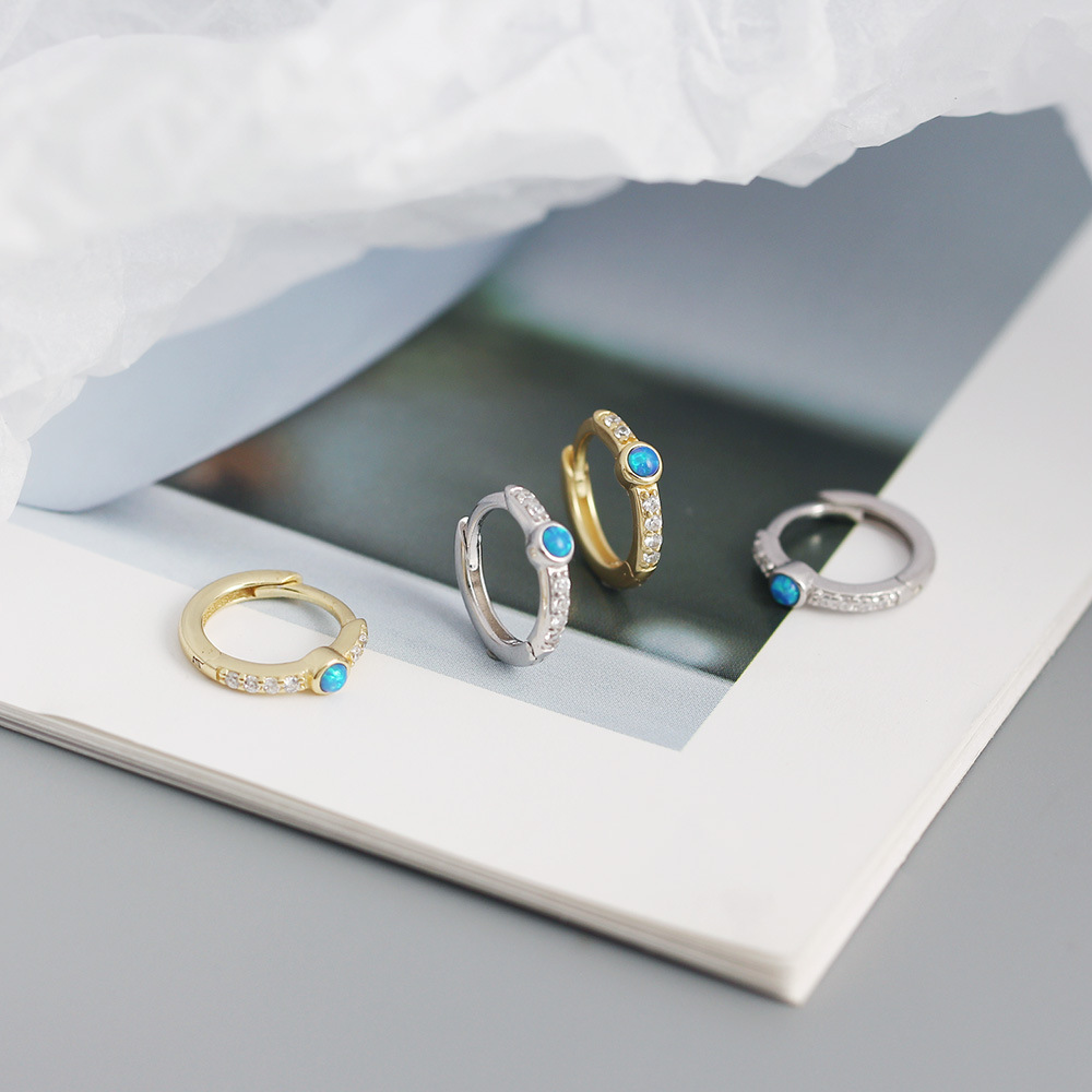 YHE0339 s925银蓝色澳宝opal一排钻耳扣日韩百搭耳环纯银耳饰女-阿里巴巴