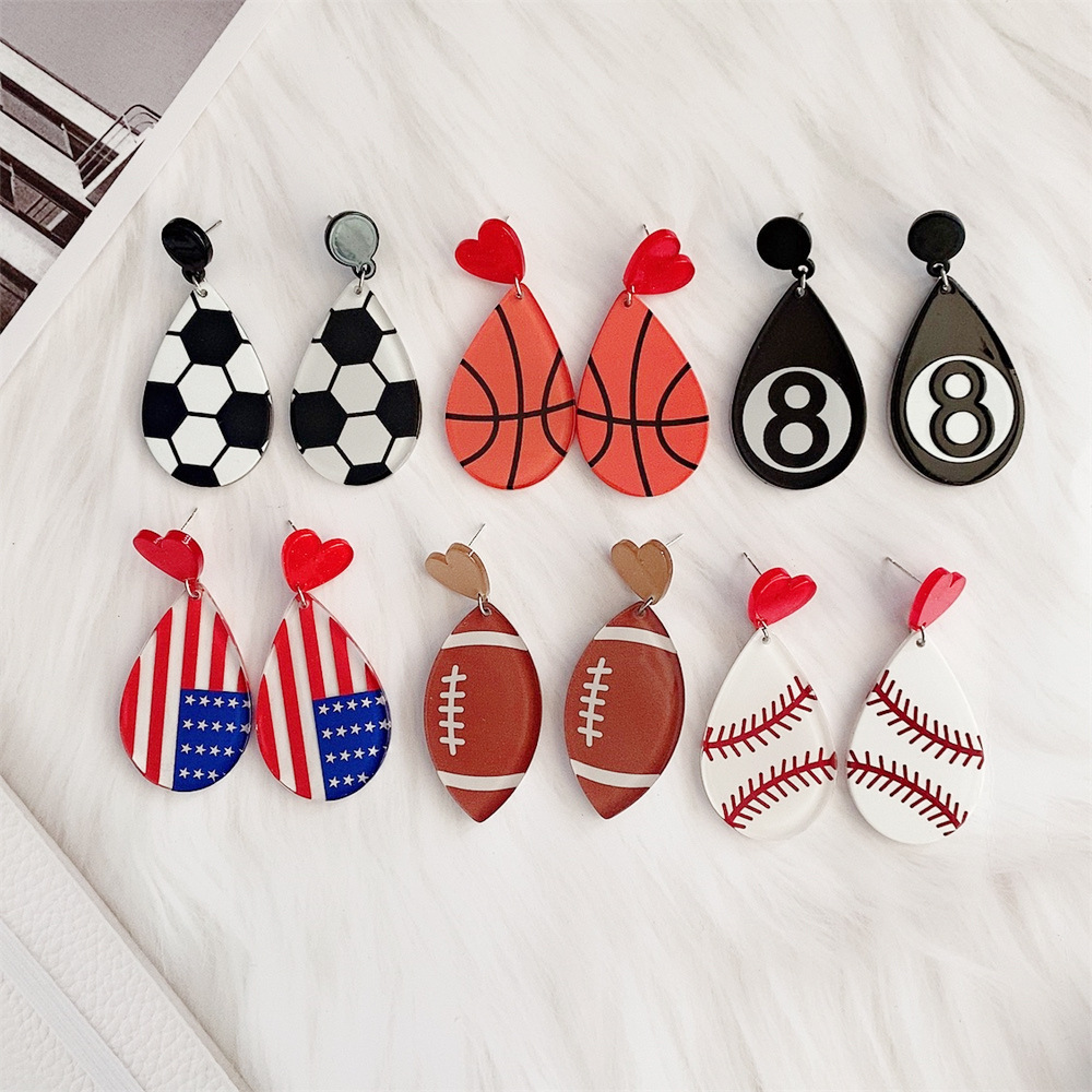 欧美跨境新款亚克力耳环棒球橄榄球足球吊坠耳环爱心耳钉耳饰批发-阿里巴巴