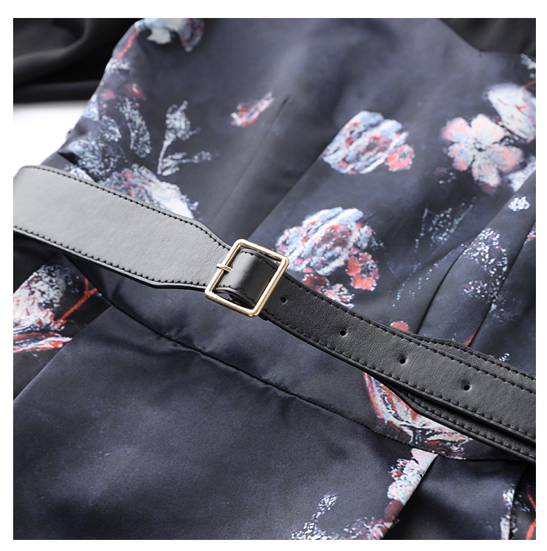 2219412-法式复古印花拼接假两件收腰A字大摆连衣裙秋冬秀场同款-阿里巴巴