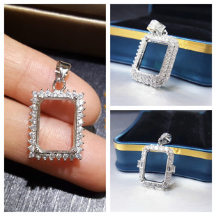 满钻 S925银项吊坠空托 DIY长方形八角倒角蛋面切面12x16 13x18mm-阿里巴巴