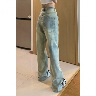 2023水洗做旧复古直筒牛仔裤宽松高腰阔腿裤胖妹妹mm美式显瘦长裤-阿里巴巴