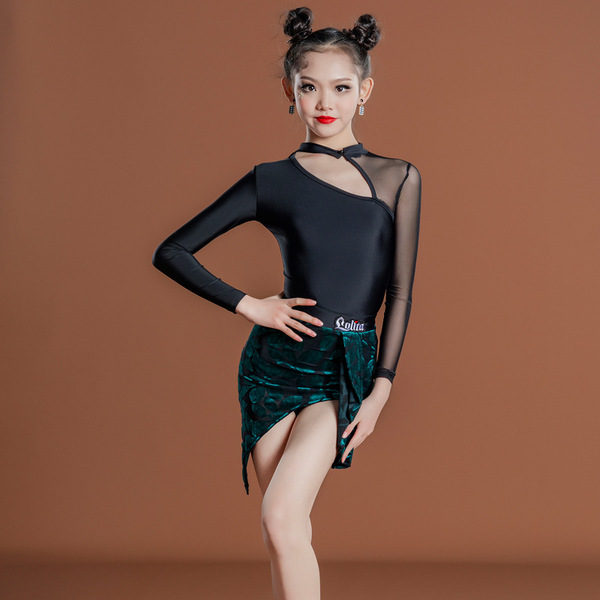 Black with blue floral Girls latin dance dresses Latin uniforms girls ...