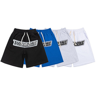 WE11韩版彩绘弹幕字母LOGO印花WELL男女高街潮牌FOG五分短裤ZGPB-阿里巴巴