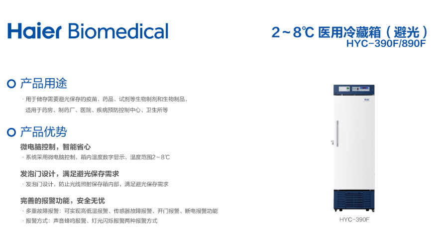 海尔HYC-890F 避光药品保存箱疫苗冷藏箱实验室医用冰箱2-8度可调-阿里巴巴