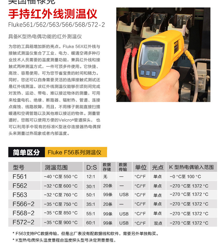 福禄克F561 F562 F563红外测温仪F572-2 F566-2 FLUKE568-2点温枪-阿里巴巴