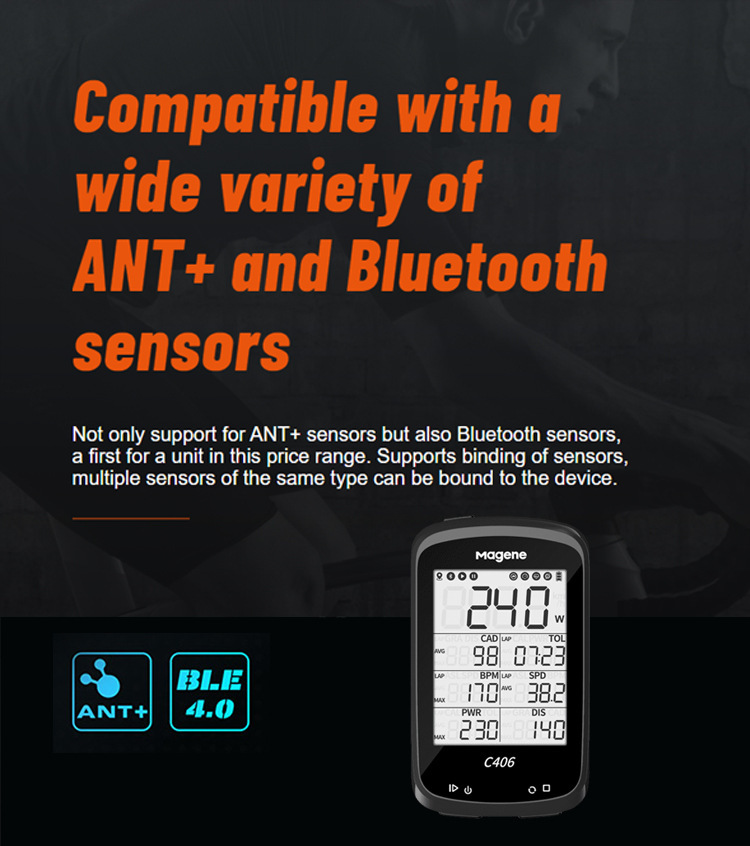 Magene迈金C406自行车GPS码表Bike Computer英文版速度里程表ANT+-阿里巴巴
