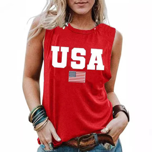 外贸女上衣跨境电商亚马逊USA印花彩棉T恤-阿里巴巴