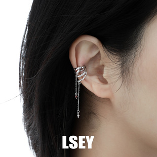 0051小众个性银耳饰ins高级感四芒星红色滴胶S925纯银耳骨夹女-阿里巴巴